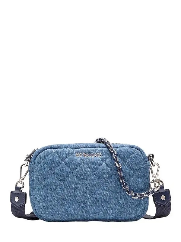 Mz Wallace Crosby Mini Quilted Crossbody Bag - True Blue Denim/silver