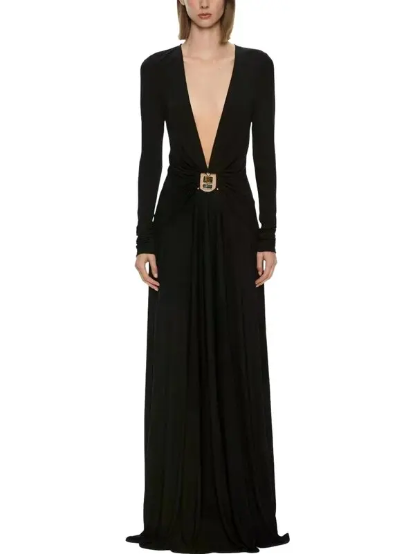 Christopher Esber Bezel Quartz Ruched Long-sleeve Dress - Black