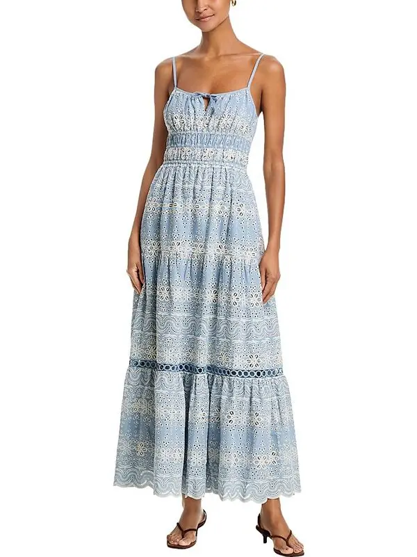 Aqua Eyelet Embroidered Maxi Dress - Sky/blue