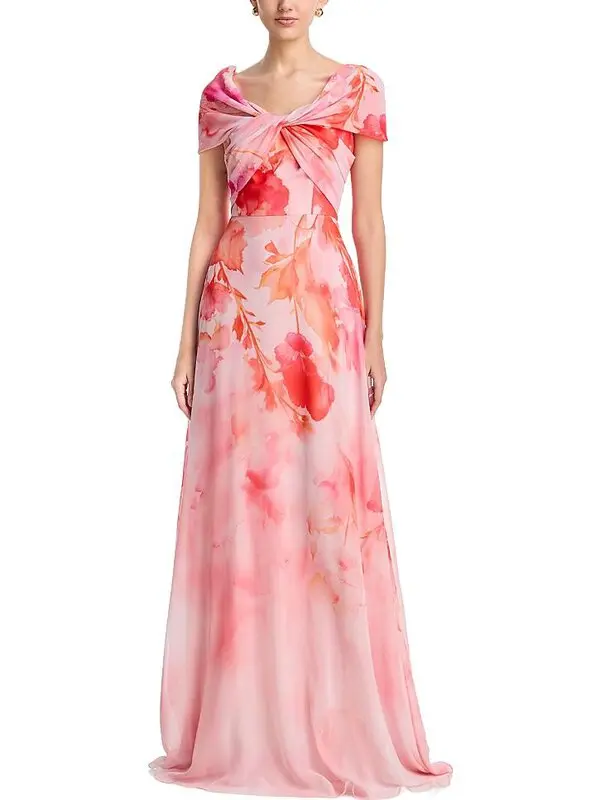Rickie Freeman For Teri Jon Chiffon Off Shoulder Gown - Coral Multi