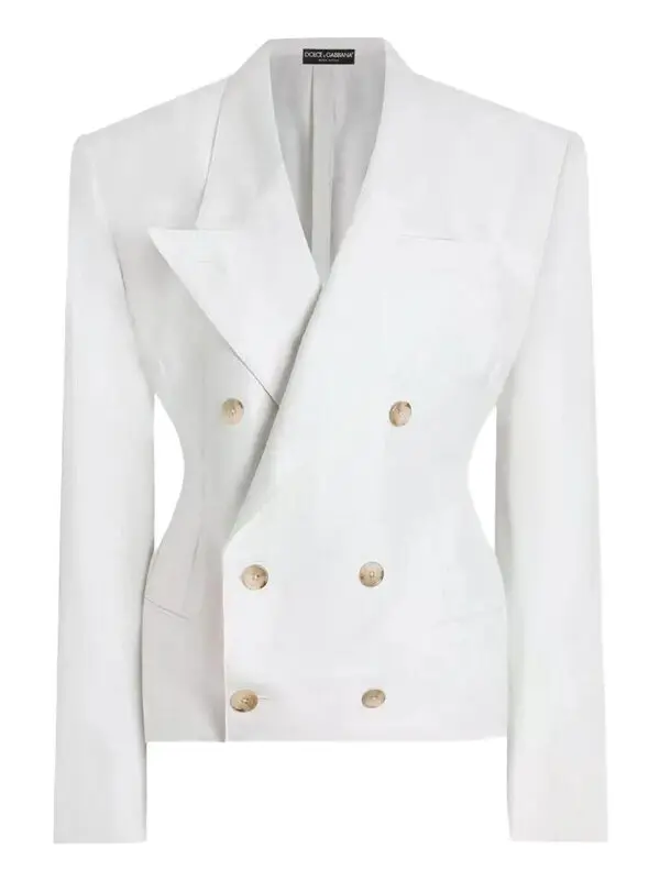 Dolce & Gabbana Double-breasted Shantung Cotton Silk Jacket - White