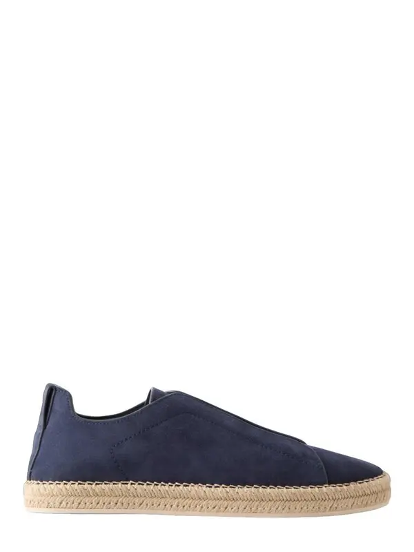 Zegna Triple Stitch™ Leather-trimmed Suede Slip-on Sneakers - Blue