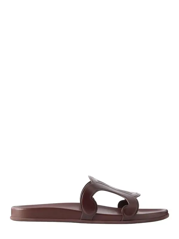 Celine Triomphe Logo Embossed Leather Slides - Brown