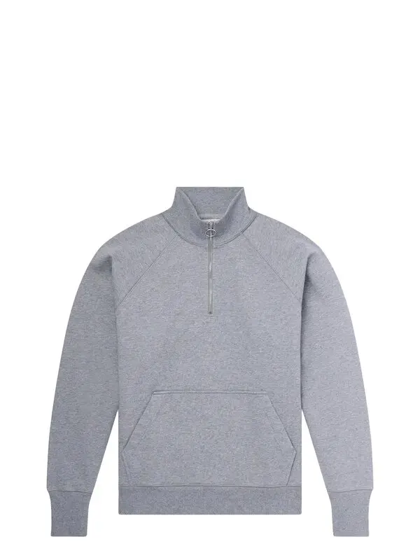 DRAKE'S Cotton-jersey Half-zip Sweater - Gray