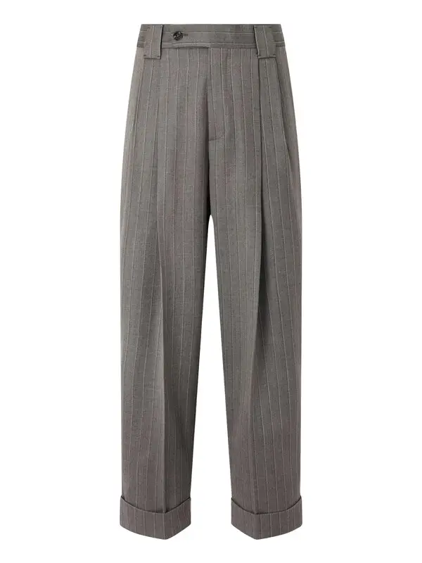 Versace Pleated Pinstriped Virgin Wool-twill Trousers - Gray