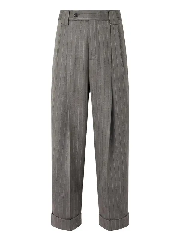 Versace Pleated Pinstriped Virgin Wool-twill Trousers - Gray