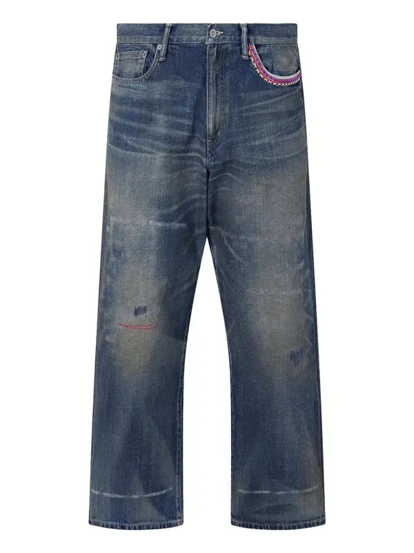 NEIGHBORHOOD Savage Wide-leg Distressed Jeans - Blue