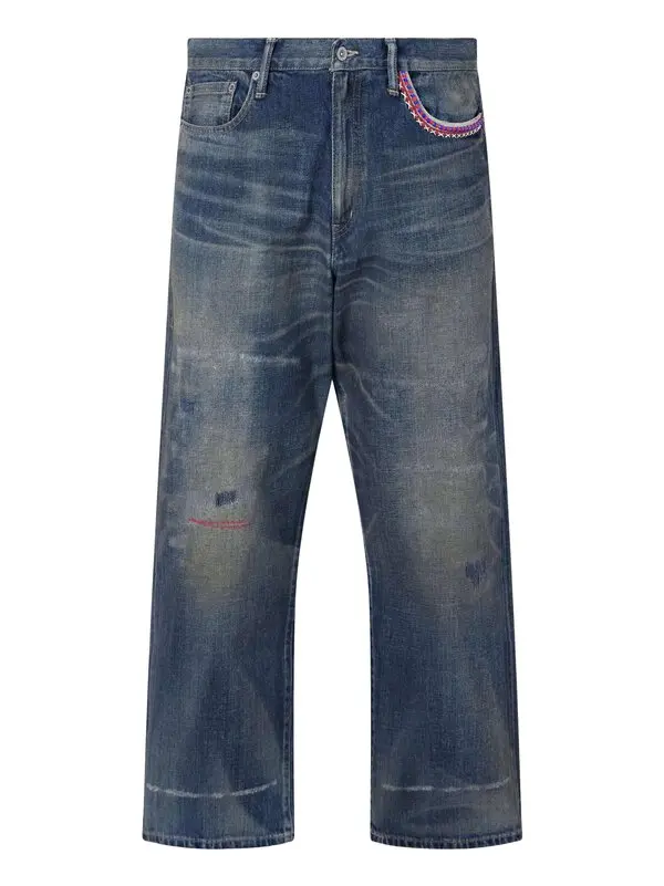 NEIGHBORHOOD Savage Wide-leg Distressed Jeans - Indigo