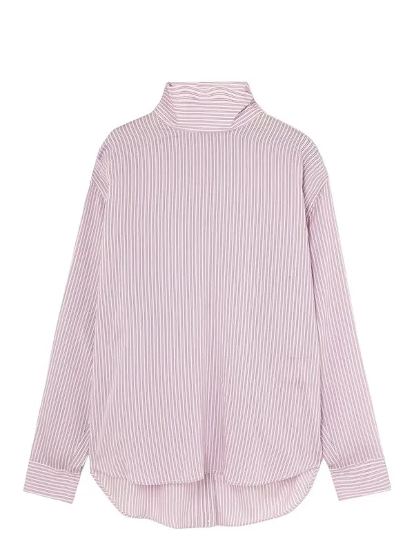Tibi Striped Lyocell And Silk-blend Turtleneck Blouse - Pink