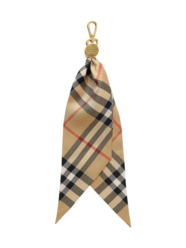Burberry Gold-tone Checked Silk Charm - Neutrals