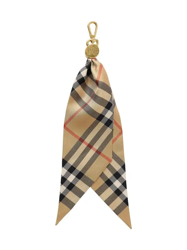 Burberry Gold-tone Checked Silk Charm - Sand