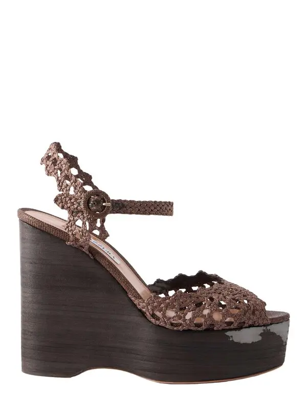 AQUAZZURA Bossa Nova 130 Crocheted Raffia Platform Sandals - Chocolate