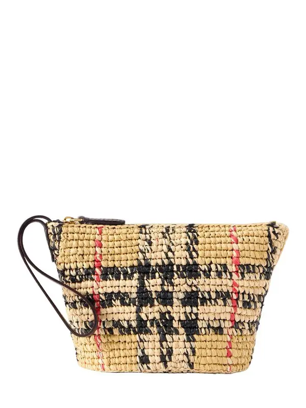 Burberry Margate Leather-trimmed Raffia Clutch - Neutrals