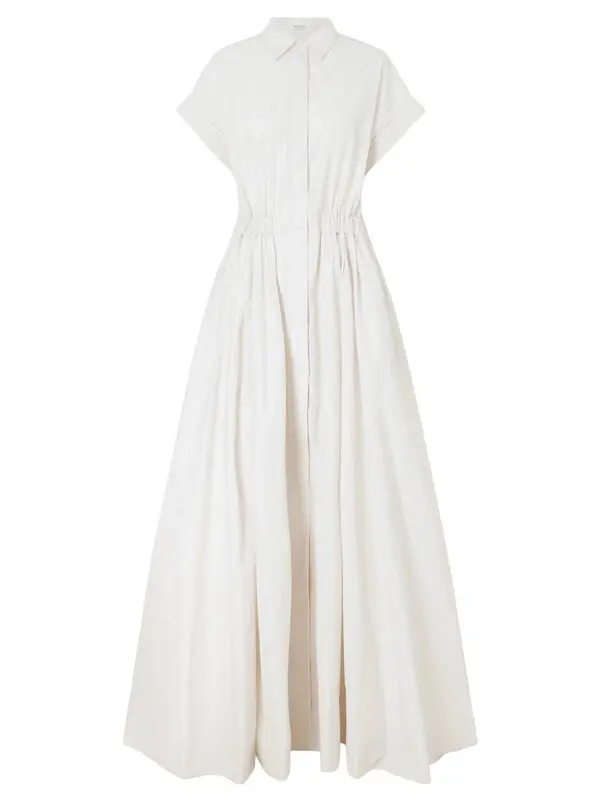 Brunello Cucinelli Pleated Cotton-blend Poplin Maxi Dress - White