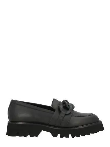 POLLINI Leather Loafers With Logo Appliqu - Black