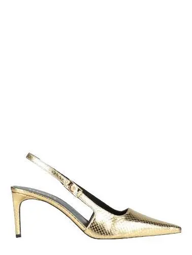 Versace Pumps In Calfskin Leather With Snakeskin Print - Gold