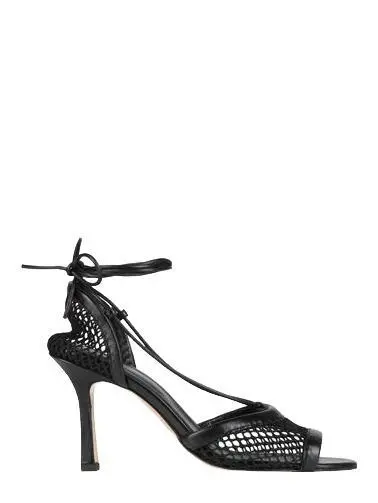 Liviana Conti Fishnet Leather Sandals - Black