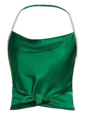 VICOLO Viscose Satin Crop Top - Green