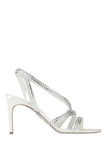 Rene Caovilla Satin Slingback Stiletto Sandals With Appliqués - White