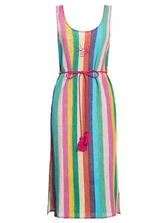 ARIZONA LOVE Cotton Midi Flared Crochet-knit Striped Dress - Pink