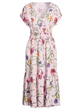 120% Lino Floral-print Linen Midi Dress - Pink