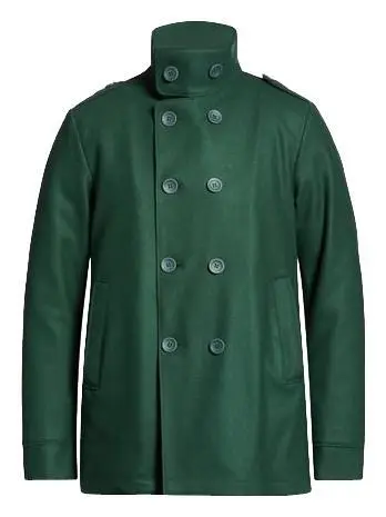 Herno Flannel Pea Coat With Half-belt - Green