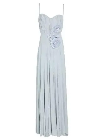 Elisabetta Franchi Maxi Gown With Floral Appliqués - Blue
