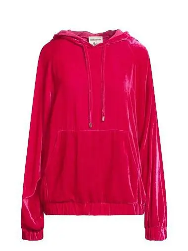 SEMICOUTURE Velvet Hooded Sweatshirt - Fuchsia