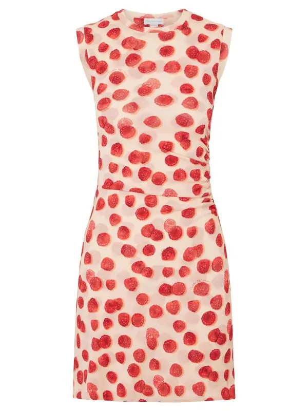 Stella McCartney Gathered Printed Mesh Mini Dress - Red