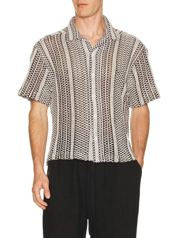 PERCIVAL Hugh Crochet Cuban Shirt In Brown - Black