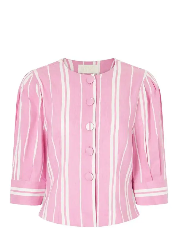 DESTREE Jasper Striped Cotton, Tencel And Linen-blend Blouse - Pink