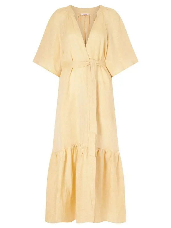 ERES Audacieuse Belted Tiered Linen Midi Dress - Yellow
