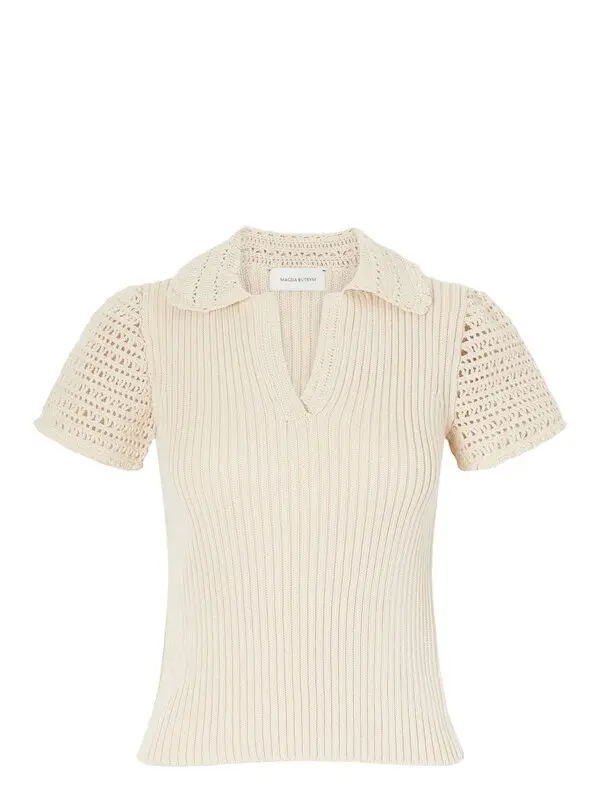 Magda Butrym Crochet-trimmed Ribbed Cotton Polo Shirt - Cream