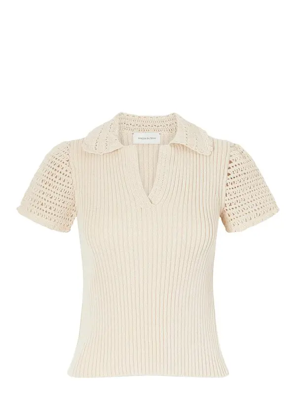 Magda Butrym Crochet-trimmed Ribbed Cotton Polo Shirt - Neutrals