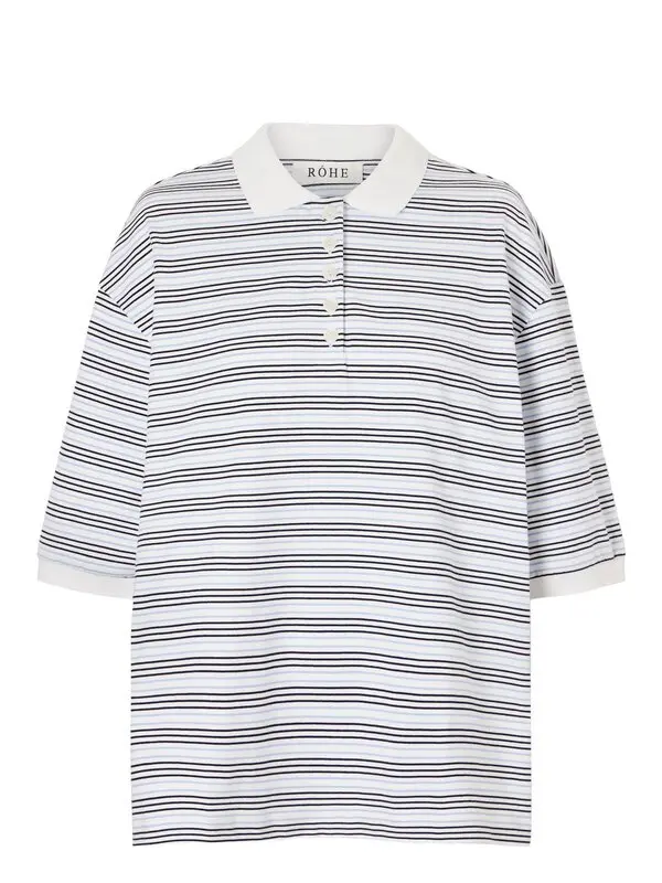 RÓHE Oversized Striped Organic Cotton-jersey Polo Shirt - Blue