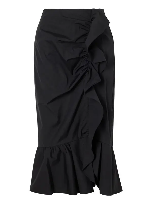 Carolina Herrera Cotton-blend Midi Skirt With Ruching - Black