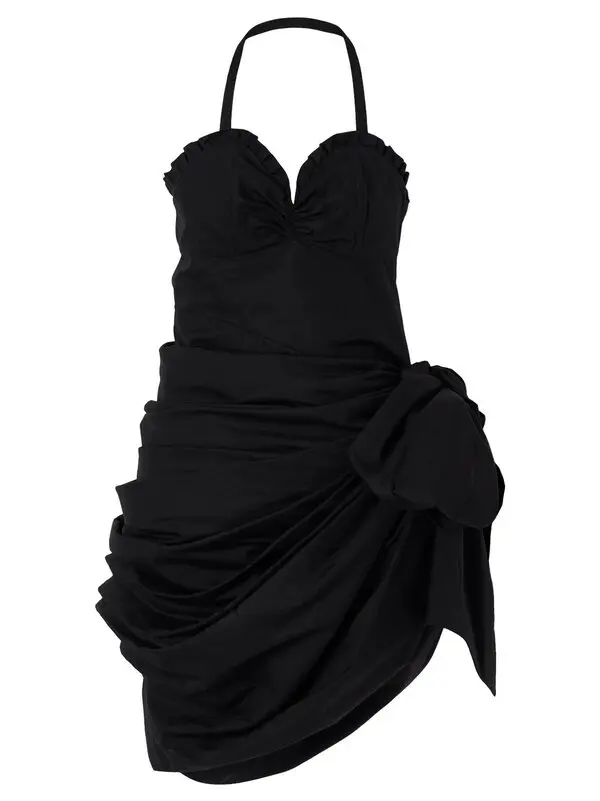 Chloé Halterneck Draped Cotton-poplin Midi Dress - Black