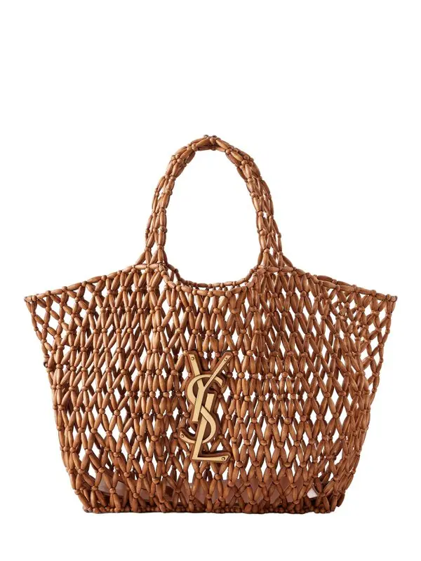Saint Laurent Icare Beaded Wood Tote - Brick