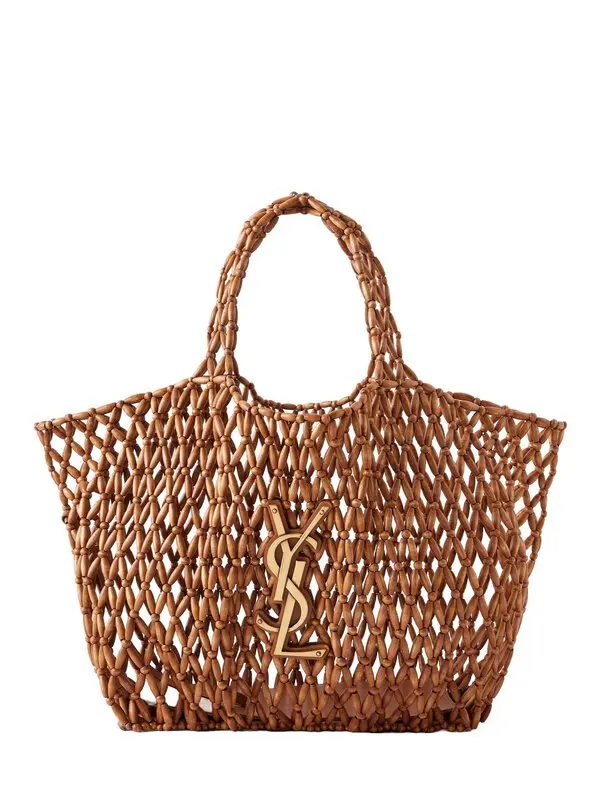 Saint Laurent Icare Beaded Wood Tote - Brown