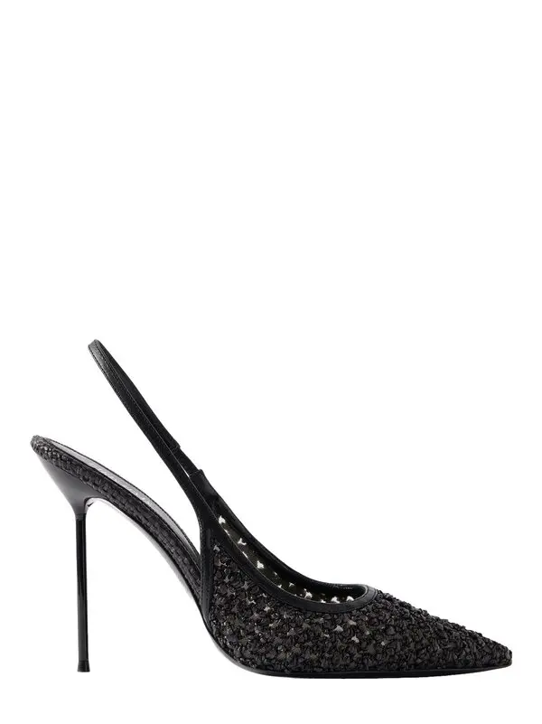 Paris Texas Lidia Leather-trimmed Straw Slingback Pumps - Black