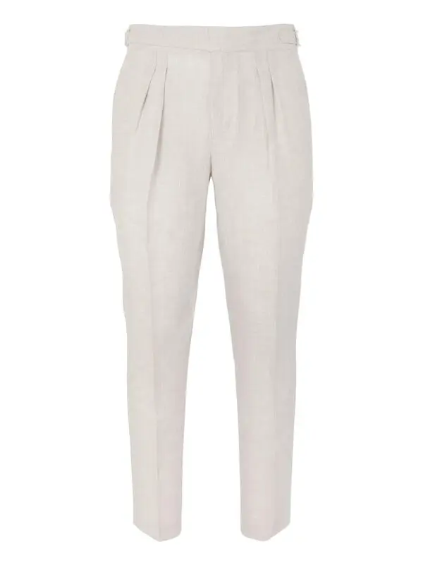 Mr P. Steve Tapered Pleated Herringbone Linen Trousers - Neutrals