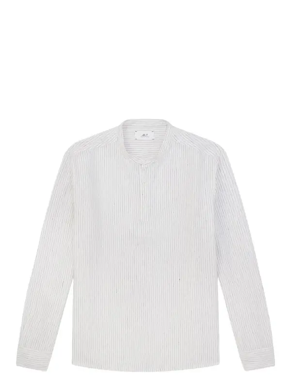 Mr P. Grandad-collar Pinstriped Linen Shirt - White