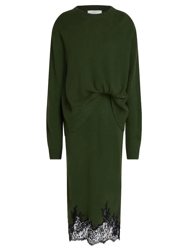 3.1 Phillip Lim Layered Lace-trimmed Knitted Midi Dress - Leaf Green