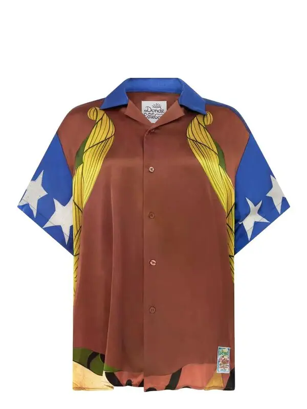 DONDE ESTEBAN Graphic-print Satin Shirt - Brown