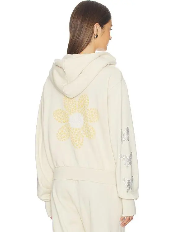 Lauren Moshi Butterfly Daisy Crop Zip Hoodie - Ivory