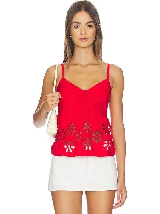 Rails Meru Embroidered Cut-out Top - Scarlet