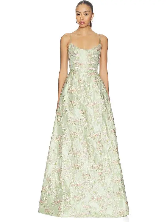 SAU LEE Andrea Brocade Gown - Pastel Pistachio