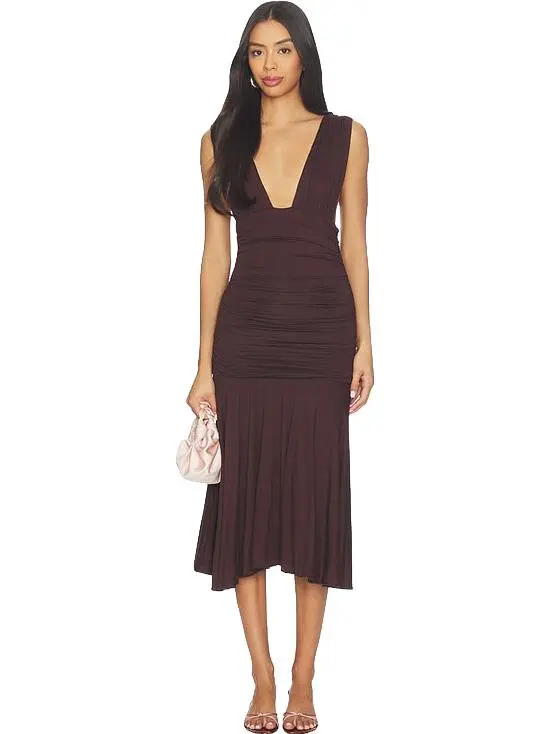 AMELIE TEJE Lina Midi Dress - Burnt Chocolate