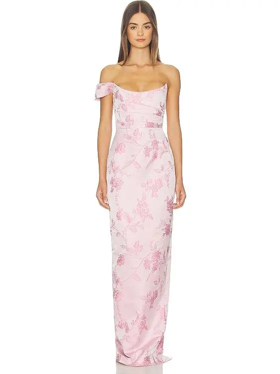 SAU LEE Jackson Brocade Gown - Pink Rococo