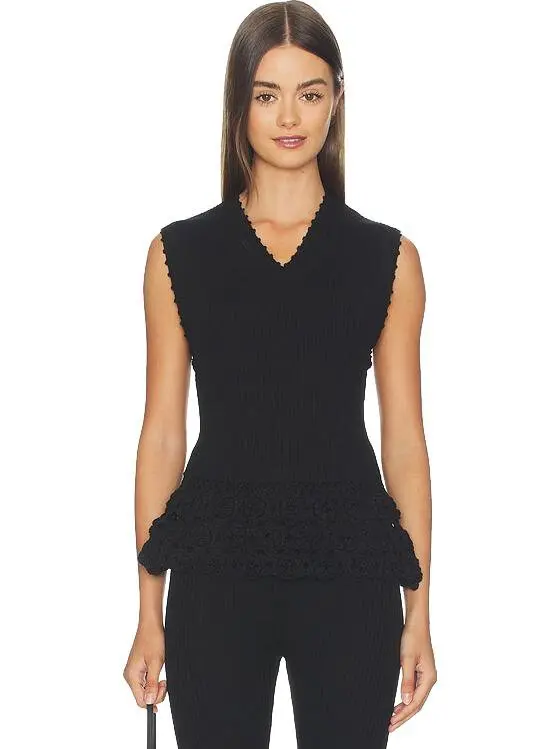 GANNI Fine Cotton Rib Crochet Top - Black